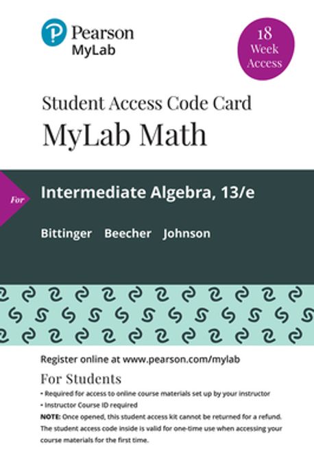 Mylab Math with Pearson Etext -- 18 Week Standalone Access Card -- For Intermediate Algebra ...