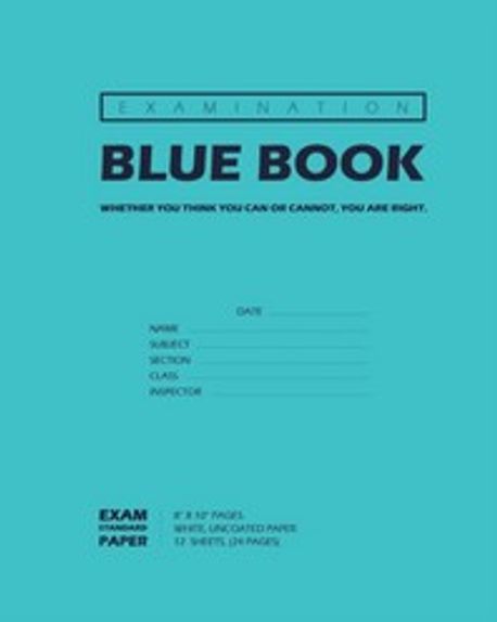 Examination Blue Book, Wide Ruled, 12 Sheets (24 Pages), Blank Lined ...