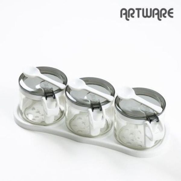 hplusmall 아트웨어 양념통 글라스 원형양념통 3조세트 조미료통 - 핫트랙스