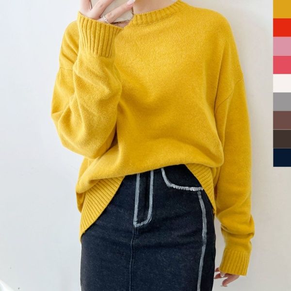 hplusmall 오버핏 라운드 니트 여성 새내기 대학 패션 의상[WBBD - 핫트랙스