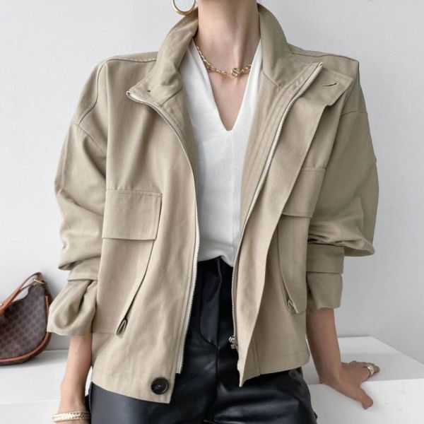 hplusmall 여성 점퍼 스트링 조임 반하이넥 이중잠금 숏길이[WAE - 핫트랙스