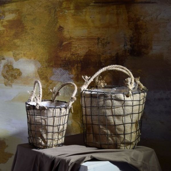 hplusmall 2개셋트.빈티지 철제 철망+마대 바구니 화분커버 - 핫트랙스