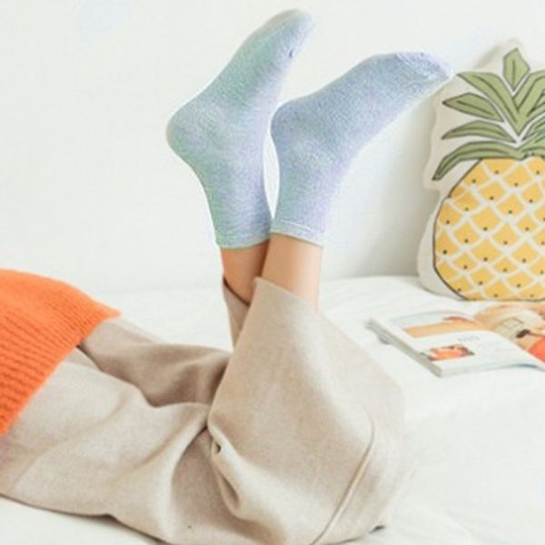 shoppingplan 심플리 여성 중목 양말 5켤레세트(블루) 면양말 - 핫트랙스