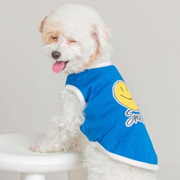 hplusmall 강아지옷 스마일 면티 블루 1P 데일리 애견옷 티셔츠[ - 핫트랙스