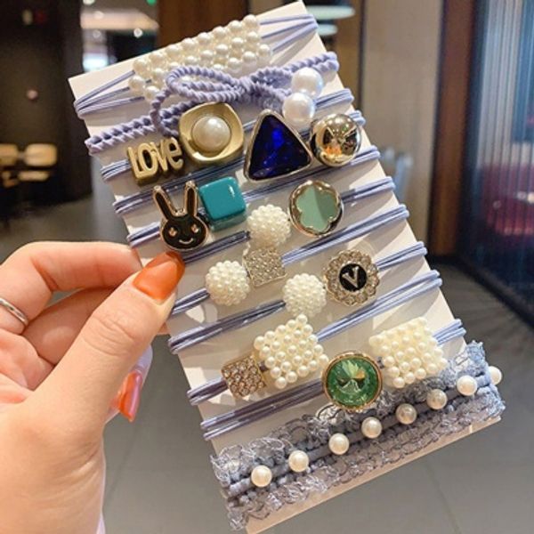 hplusmall 블루- 11종 1세트 여성 큐빅 헤어끈 이쁜 머리끈 - 핫트랙스