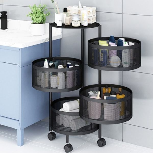 shoppingplan 원형 이동식 회전 트롤리 (4단) (블랙) - 핫트랙스