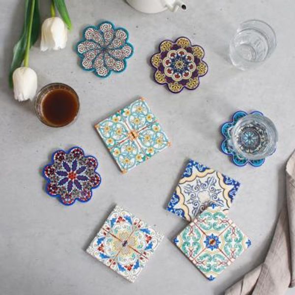 CHERRY HOUSE 타일 패턴 도자기 컵받침 4p 2type - 핫트랙스