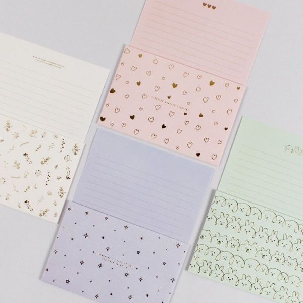 hplusmall 금박 편지지세트 색상랜덤(편지지4장+봉투2장)x10세트 - 핫트랙스