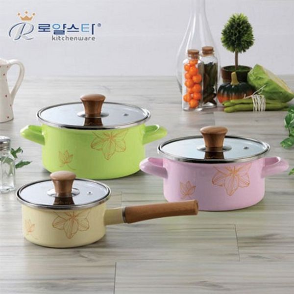 TJ-shop 로얄스타 레인보우 법랑 냄비 3종세트(편수16cm+양수18cm+양수20cm) - 핫트랙스