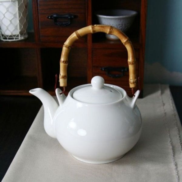 hplusmall 백자 대나무고리손잡이 도자기 주전자 S 600ml - 핫트랙스