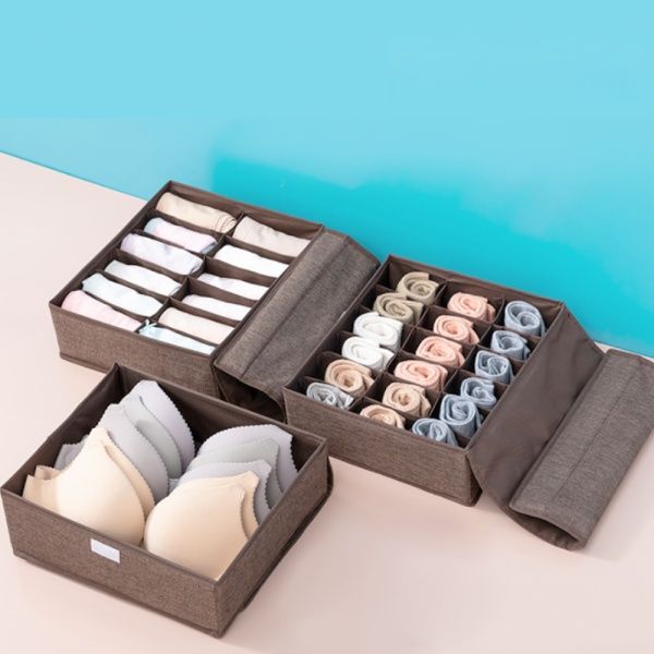 shoppingplan 린넨 덮개형 속옷정리함 3종세트 나시 양말보관 - 핫트랙스