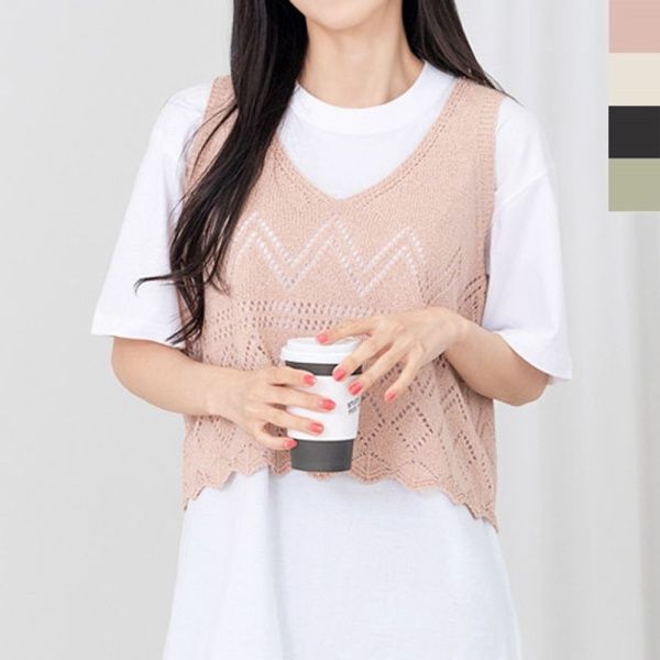 hplusmall 여자니트조끼 1P 여자 브이넥 베스트 크롭 뷔스티에[W - 핫트랙스