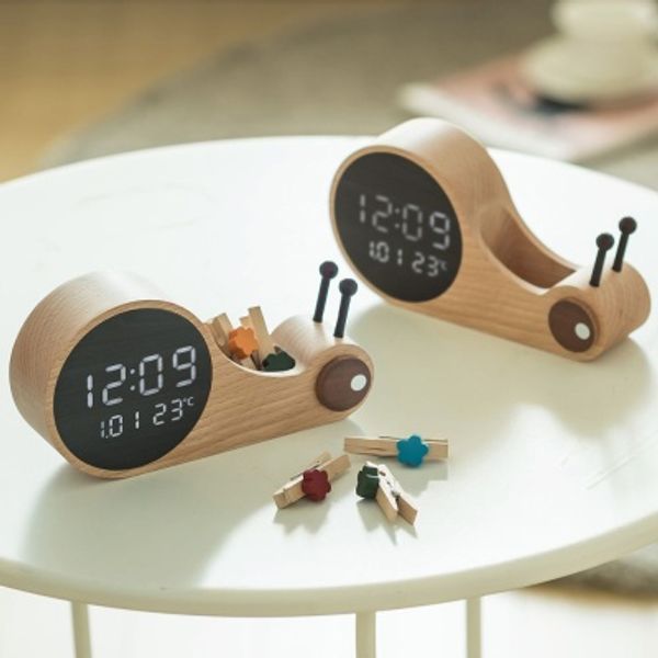 hplusmall 엔틱 인테리어 특이한 LED 우드 탁상 용 시계 달탱이 - 핫트랙스