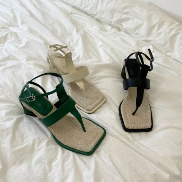 hplusmall 여성 쪼리 T스트랩 린넨 쪼리 힐[WAEBD24] - 핫트랙스