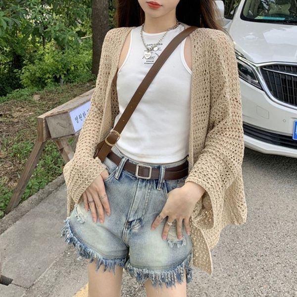 hplusmall 여성 니트 망사 가디건 1P 여름 나들이 바캉스 카디건 - 핫트랙스