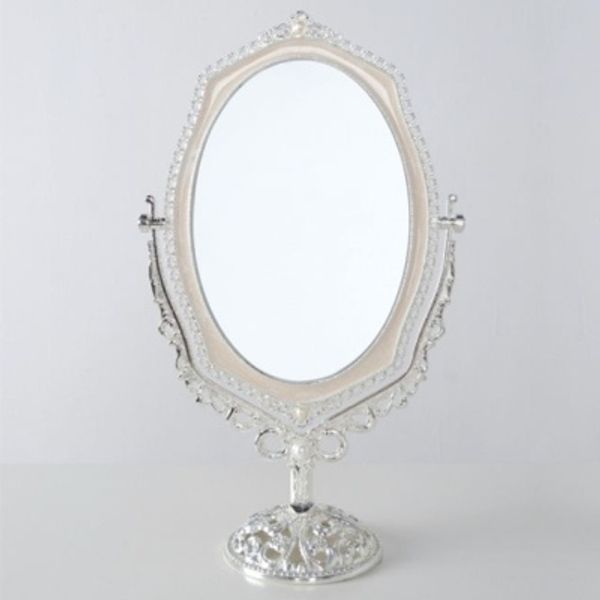 hplusmall 퀸스 실버 양면탁상거울(웨이브 대) 화장 테이블미러 - 핫트랙스