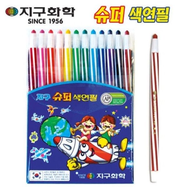 hplusmall 슈퍼색연필 12색 학용품 지구화학 문구 미술용품 - 핫트랙스