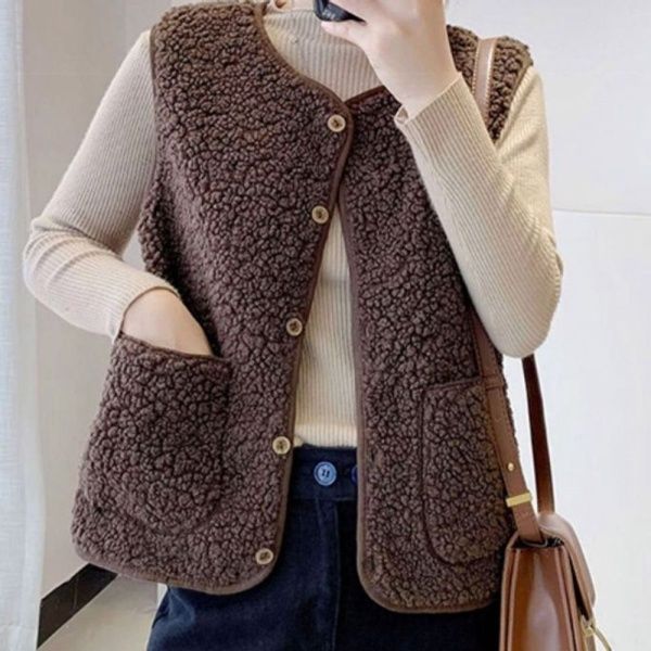 hplusmall 여성 뽀글이 조끼 여자 베스트 쪼끼 아우터 양털 2색[ - 핫트랙스