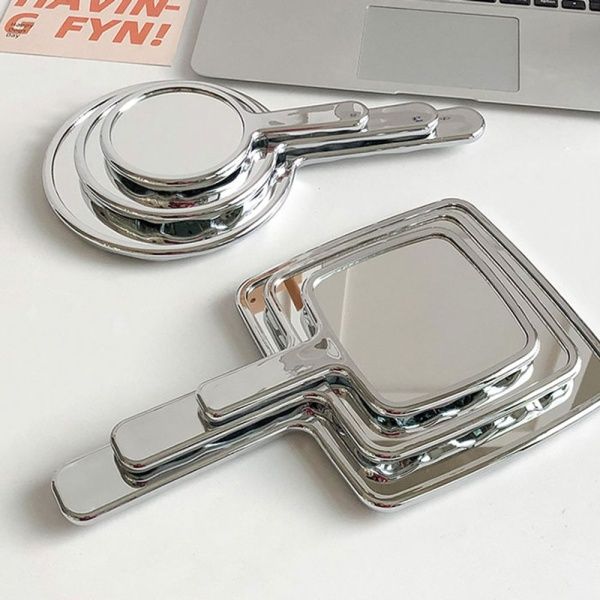 hplusmall 휴대용 손거울 소형 사각형 원형 실버 메이크 거울[WB - 핫트랙스