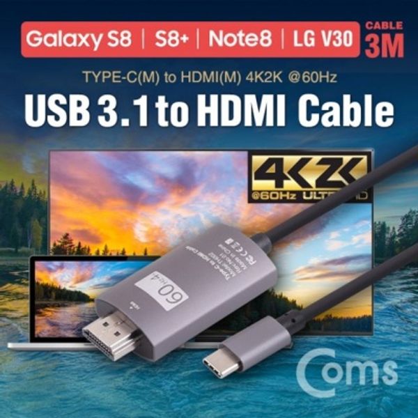 hplusmall Coms USB 3.1 컨버터 케이블 3M Type C to HDMI 2.0 - 핫트랙스
