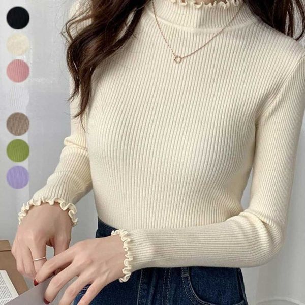 hplusmall 예쁜 반폴라 골지 니트티셔츠 데이트 회사원 코디[WB8 - 핫트랙스