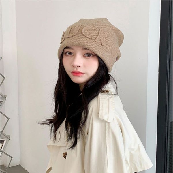 hplusmall 보온성 4컬러 여자비니 부드러운 이중원단 니트비니[W - 핫트랙스