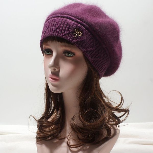 hplusmall 8칼라 큐빅리본 앙고라 베레모 S1540 여성 미시 중년[ - 핫트랙스