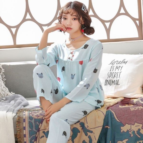 hplusmall 여자 악마고양이 잠옷 긴팔 파자마 성인내복 홈웨어[W - 핫트랙스