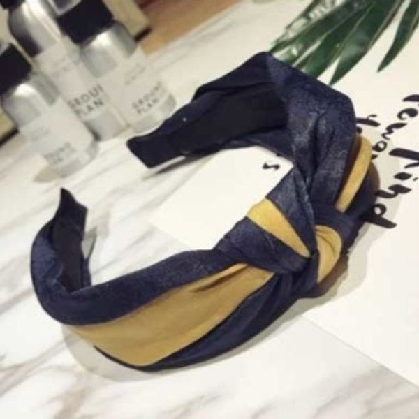 hplusmall 투컬러 패브릭 매듭 프레스 헤어밴드 네이비옐로우[W7 - 핫트랙스
