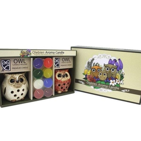 hplusmall 4S 올레비엔 미소부엉이캔들홀더커플SET 혼합/012763 - 핫트랙스