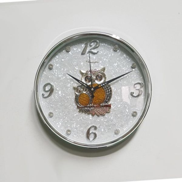 hplusmall 무소음 실버크롬 부엉이 벽시계 - 핫트랙스