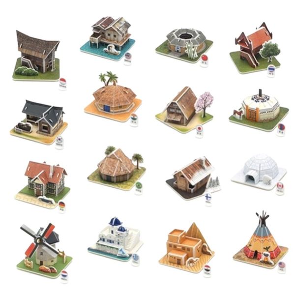 hplusmall 3D퍼즐 세계전통가옥 16종 모형 만들기(WB797F2) - 핫트랙스