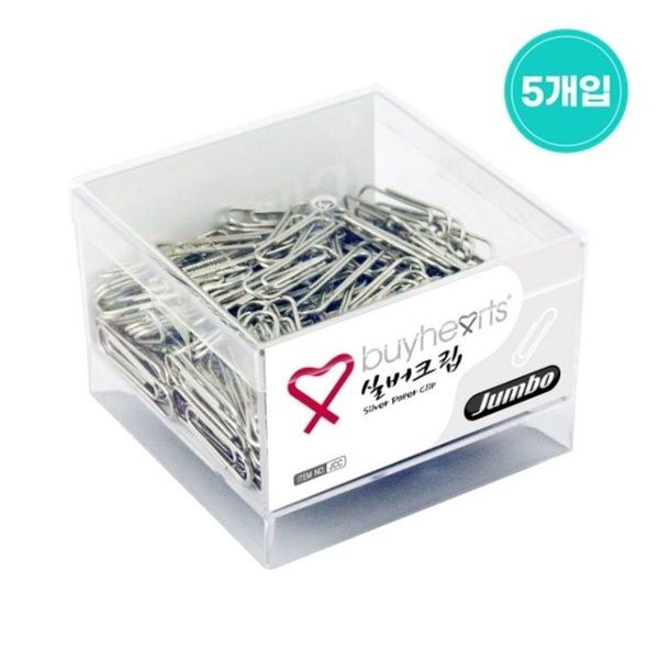 hplusmall 탄력이 우수한 점보 사무용 문서 실버 크립 클립-5팩 - 핫트랙스