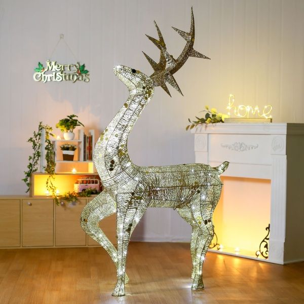 shoppingplan 140cm LED 골드 반짝이 사슴 장식(특대)사슴인형 - 핫트랙스