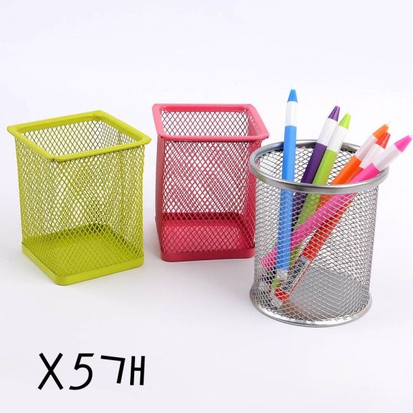 hplusmall 다용도 펜슬꽂이 연필꽂이X5개(랜덤)칼라 철제 펜꽂이 - 핫트랙스