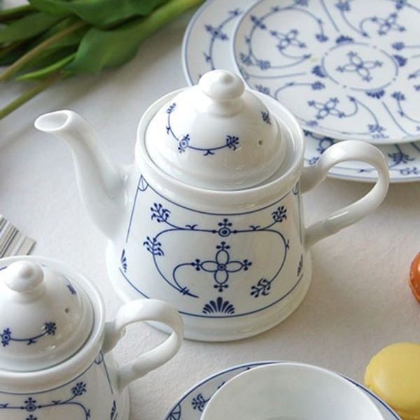 hplusmall 인디고블루 쯔비벨무스터 티포트 대 750ml 1P 도자기[ - 핫트랙스