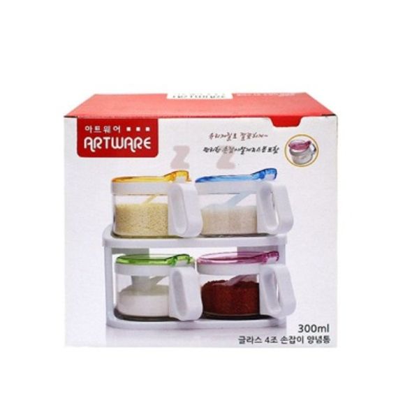 hplusmall IS 아트웨어 글라스 4조 손잡이 양념통 300ml - 핫트랙스