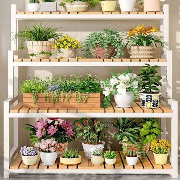 shoppingplan 고운 정원 4단 대나무 진열대 80cm(화이트) - 핫트랙스