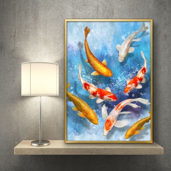 hplusmall 잉어 그림 액자 A3 CARP1 풍수그림 돈들어오는 - 핫트랙스