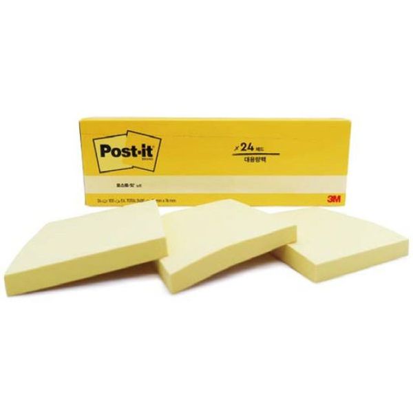 hplusmall 3M 포스트잇 654-24CY 노랑 24패드 알뜰팩(WC7FBFA) - 핫트랙스