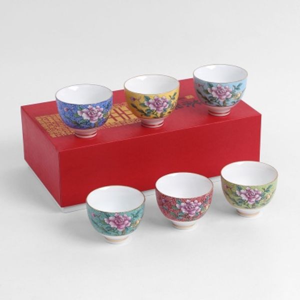 shoppingplan 레트로 플라워 다기 찻잔 6p세트(80ml) (작약) 사케잔 - 핫트랙스