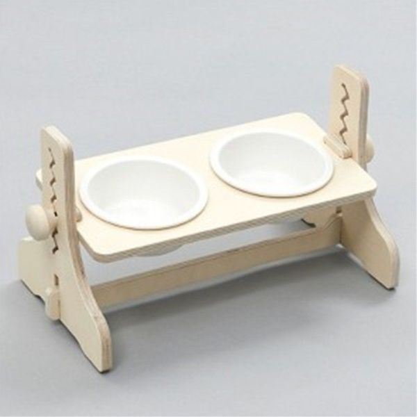 hplusmall D17 애견 높이조절 원목식탁 2구 (도자기 화이트) 346 - 핫트랙스