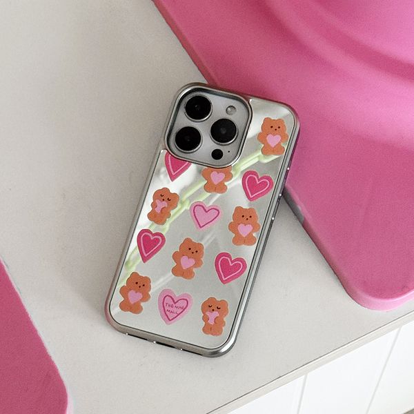 theninemall pink heart gummy pattern [미러 실버 범퍼케이스] - 핫트랙스