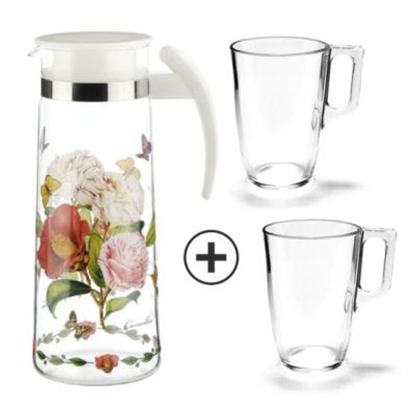 시맥스 유리물병 1.4L 카멜리아(동백)+유리머그 320ml 2P세트 - 핫트랙스