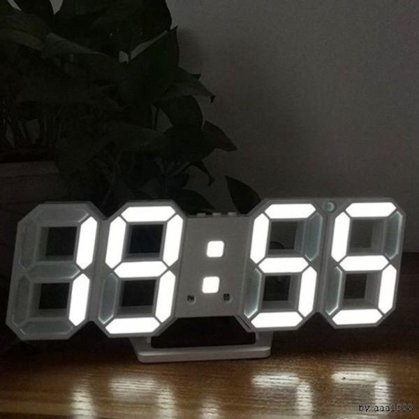 hplusmall 3D 입체 LED 벽시계 탁상시계 알람 온도 무소음 - 핫트랙스