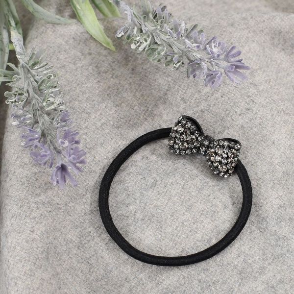hplusmall (엔젤슈슈) 크리스탈 리본 큐빅 머리끈 블랙 헤어끈 - 핫트랙스