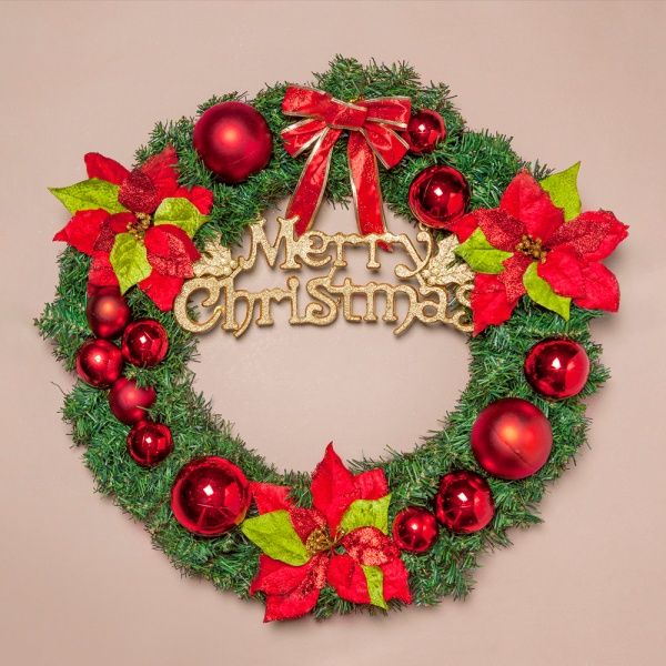 shoppingplan 60cm 레드 포인세티아 원형 리스/DIY 크리스마스리스 - 핫트랙스