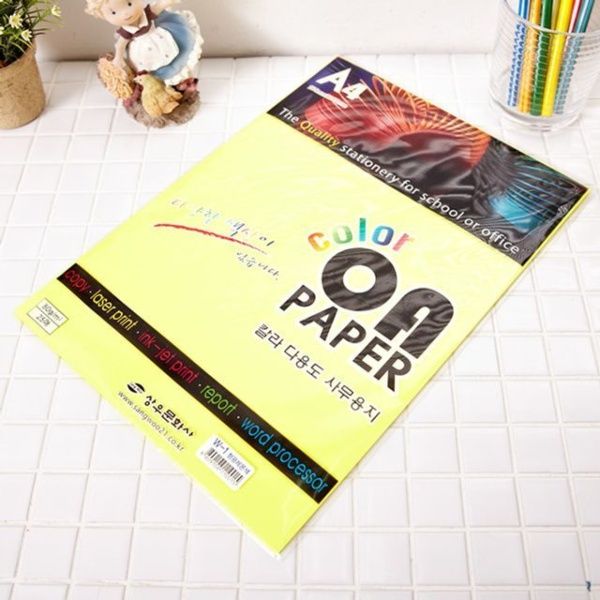 hplusmall 칼라다용도사무용지 25매 A4 형광레몬색 복사지 - 핫트랙스