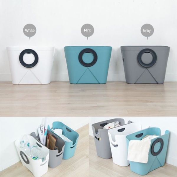 hplusmall 디자인세탁바구니 민트 빨래 보관함 철제 인테리어[WC - 핫트랙스