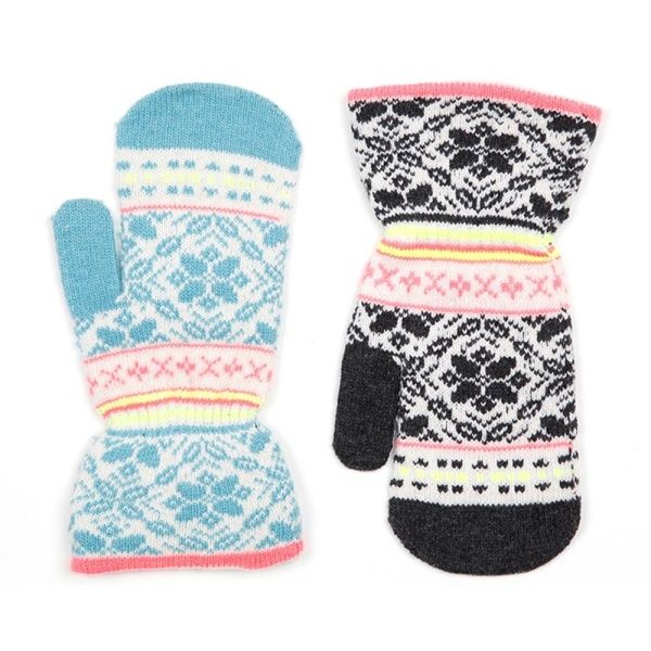 hplusmall 눈꽃 패턴 벙어리 장갑 10대 20대 겨울 예쁜 털장갑[W - 핫트랙스